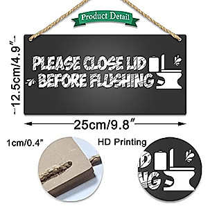 IARTTOP Bathroom Wood Sign-12.5x25cm,Toilet Warning Sign Wooden Plaque Hanging Wall Art ,Please Close Lid Before Flushing Hanging Washroom Bathroom Toilet Home Decoration