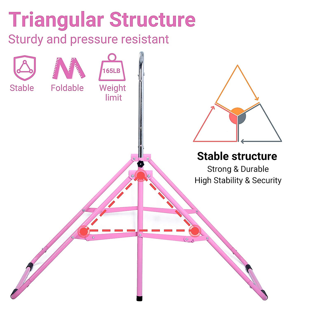 Gymbarpro Gymnastics Bars for Kids, Adjustable Horizontal Bar, Junior Training Bars Folding Monkey Bars for Beginner Practicing Home Kids Gymnastics Equipment for Home (Pink Upgrade)