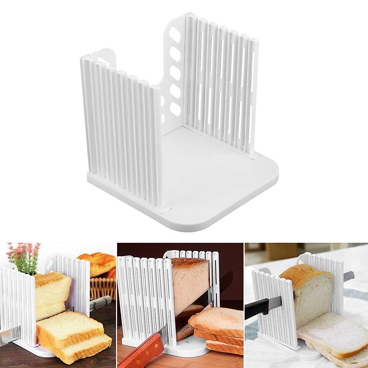 Jerliflyer Bakeware Bread Cutter, Foldable Bread Slicer Loaf Toast Cutter Evenly Removable ABS Easy to Use Pastry Cutters for Slicing Bread Kitchen