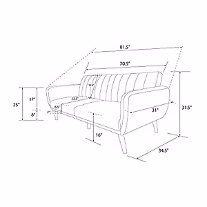 Novogratz Brittany Sofa Futon, Premium Linen Upholstery and Wooden Legs, Grey Linen