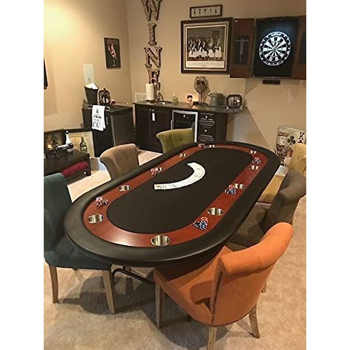 BBO Poker Ultimate Mahogany Folding Poker Table for 10 Players with Felt Playing Surface (Black)