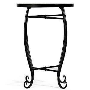 Modern Outdoor Indoor Round Accent Table Plant Stand Scheme Garden Steel Ocean Inlaid Glass Mosaic Top Patio Piece, Plant Stand