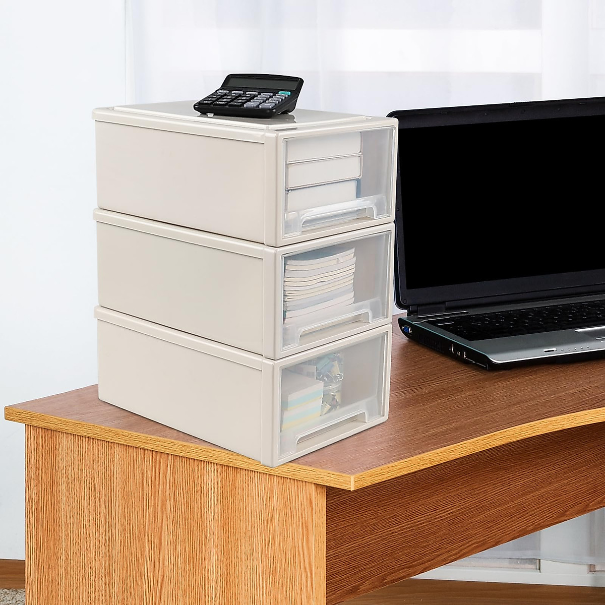 Neadas 13 Quarts 3 Packs Plastic Stacking Storage Drawers, Plastic Storage Drawer Unit