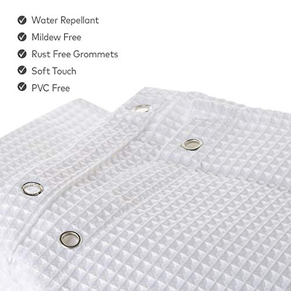 Waffle Fabric White Shower Curtain with Liner Set - Includes Free Clear Liner, Decorative Shower Curtain for Bathroom Set - Rustproof Metal Grommets Waterproof Hotel Quality 72" x 72" Heavy 290 GSM