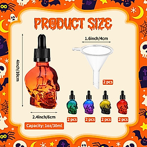 8Pack 1oz Skull Glass Dropper Bottles Empty Refillable Bottles Clear Skull Head Glass Bottle Liquid Bottling Dispensing Bottle with Eye Dropper Pipettes for Essential Oil/Beauty Oil Mix Dispenser