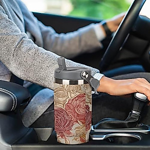 ZJCDPBR 30 Oz Tumbler with Foldable Handle And Flip Straw,Rose Vacuum Insulated Travel Coffee Tumblers,Stainless Steel Leak-Proof Water Bottle,Fits in Cup Holder,Keep Cold 24H & Hot 12H