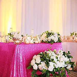 60x102-Inch-Hot Pink-Sequin Rectangular Tablecloth for Party Cake Dessert Table Polyester Tablecloth Rectangle Outdoor Tablecloth(Hot Pink)