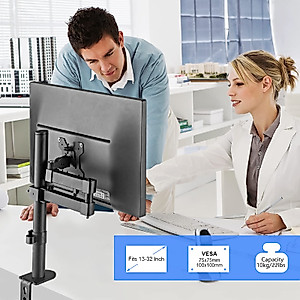 Bracwiser Monitor Mount Single Fully Adjustable Arm Fits One Screen 13-32 inch 22lbs for Monitor Computer Screen 13 15 17 19 20 22 23 24 26 27 30 32 inch VESA 75 100 (MD7421)