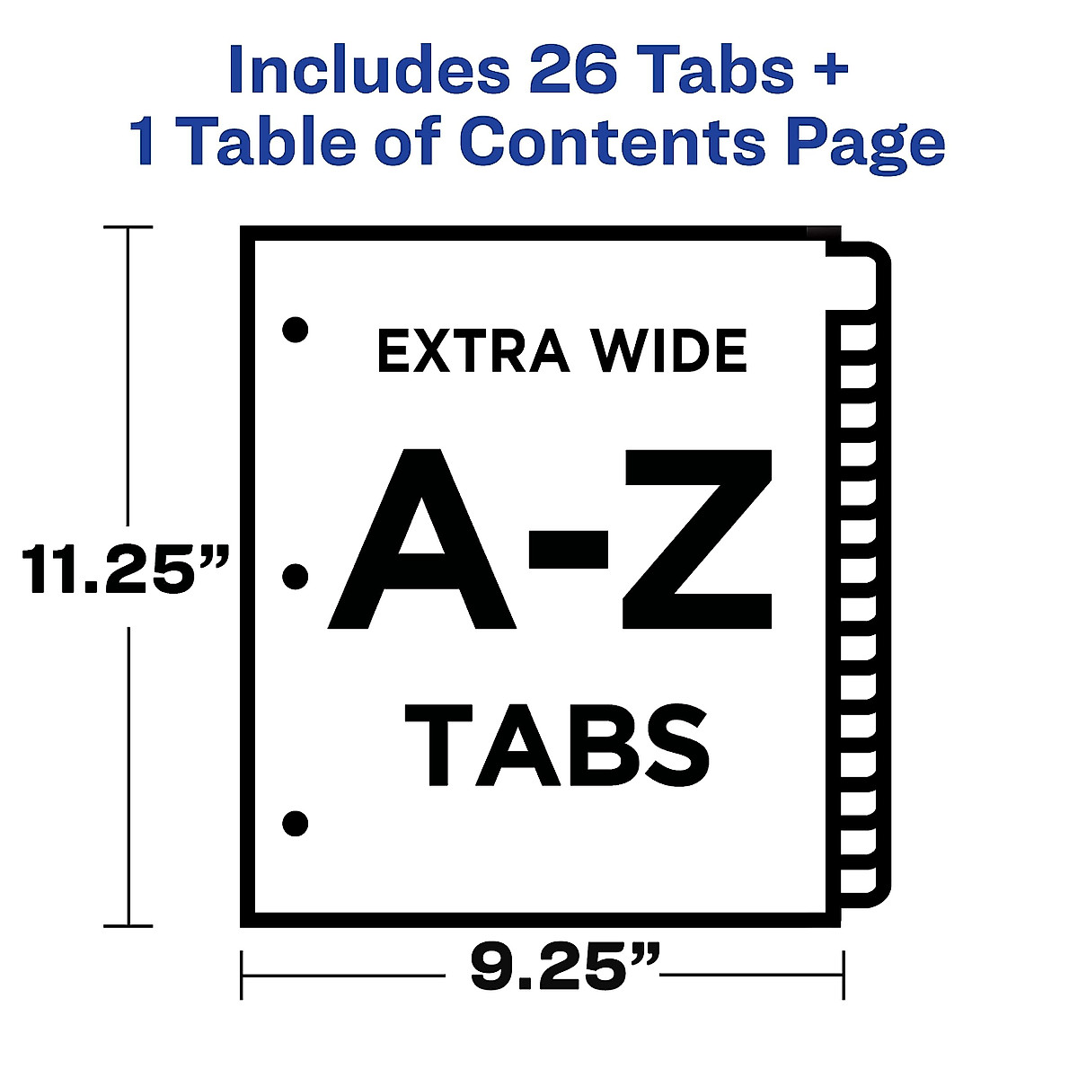 Avery Extra-Wide 26 Tab Dividers for 3 Ring Binders, Customizable Table of Contents, Multicolor Tabs, 1 Set (11166)