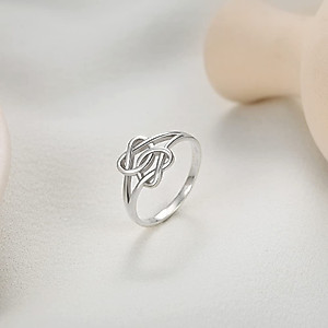 Double Heart Ring Love Rings for Women Friendship Knot Promise Women's Her Best Friends Personalized Engraved Custom Name Sterling Silver