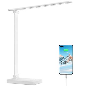 Lepro LED Desk Lamp with USB Charging Port Dimmable Home Office Touch Control Reading Table Lamp,3 Color Modes with 5 Brightness Level, School Dorm Room Essentials, Task Lamp, Sewing, Crafting, White
