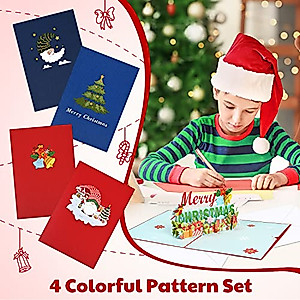 Mocoosy 4 Pack 3D Pop Up Christmas Cards Set, 5" x 7" Xmas Popup Greeting Cards for Kids, Holiday Blank Greeting Cards with Envelopes for Winter New Year Include Gnome Santa Christmas Tree Merry Christmas
