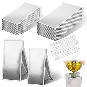 Droutti 20 Pcs Disposable Grease Storage Bags 11/9 inch Foil Grease Disposal Container Food Storage Bags with Sealing Strips Replacement Grease Bags for Kitchen Cooking Hot Liquids Oils, silver
