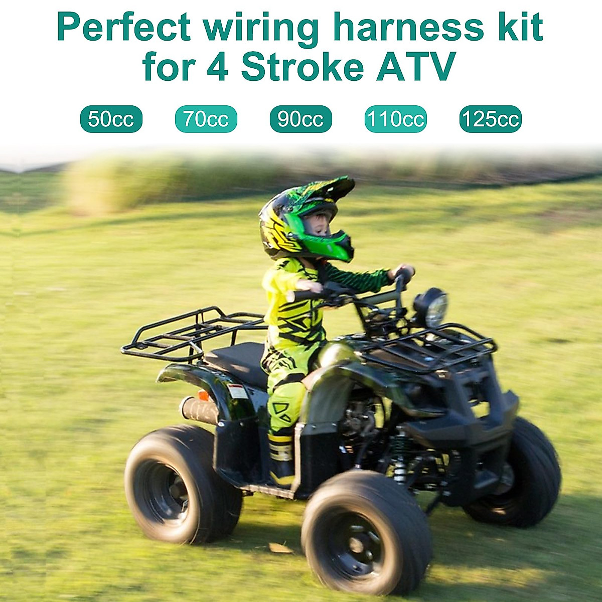 AuInLand Electric Wiring Harness, CDI Ignition Coil Wiring Harness Kit, CDI Wire Assembly fit for 4 Stroke ATV 50cc 110cc 125cc