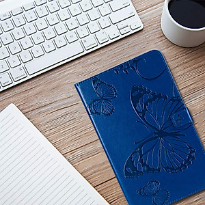 UUcovers Case for Samsung Galaxy Tab A 10.1" 2016 Version (SM-T580/T585/T587,NO S Pen) with Pencil Holder, Smart Stand Embossed PU Leather Folio Card Wallet Cover [Auto Wake/Sleep], Blue Butterfly