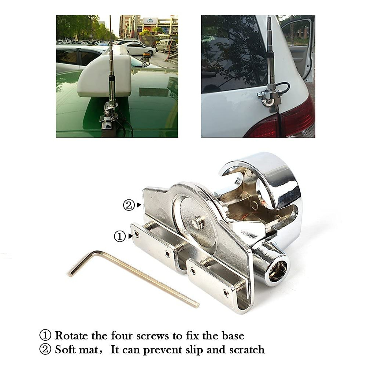 TWAYRDIO Angle Adjustable 180° Radio Antenna Magnetic Mount 4 Inch Base with Stainless Steel Car Clip Antenna Mount Trunk Lid Hatchback Mount Bracket and SO239 to PL-259 16.4ft RG-58 Coaxial Cable