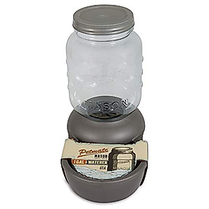 Petmate Mason Inspired Replendish Gravity Waterer, Water Dispenser for Dogs and Cats, 1 Gallon Silver