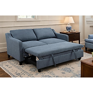 ZIGHTH 69'' Convertible Queen Size Sleeper Sofa Bed, Modern Linen Loveseat Sofa Couch with Pull Out Bed and Adjustable Backrest for Living Room. Blue