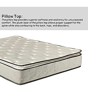Greaton Medium Plush Pillowtop Innerspring Mattress and 4" Low Profile Split Wood Box Spring/Foundation Set, 75" X 48", White with Black Tape