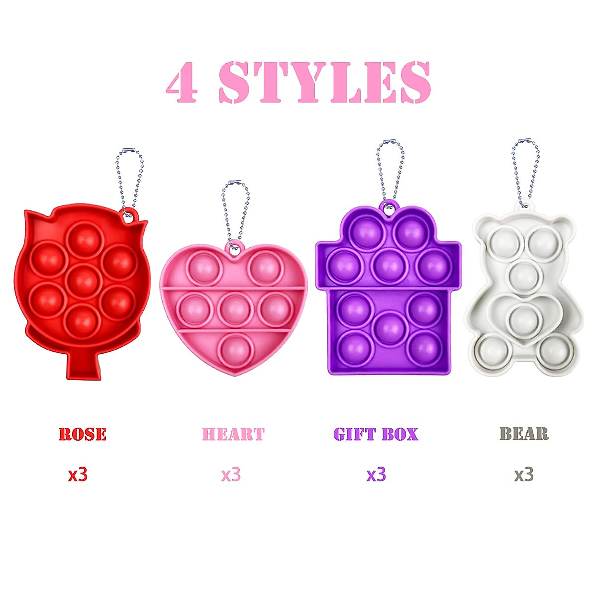 JoFAN 12 Pack Mini Valentines Fidget Sensory Simple Pop Toys with Cards for Kids School Class Classroom Valentines Day Cards It Gifts Prizes Party Favors