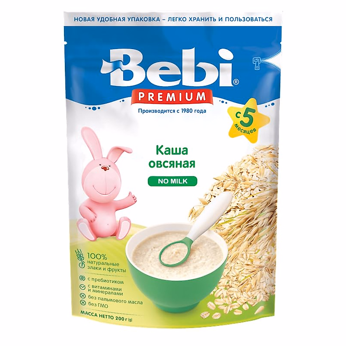 Bebi Premium NO Milk - OAT 200g From 5 Months - Ziplock Packaging NO GMO NO Palm Oil, Baby Kasha Cereal for Babies, Imported From Europe
