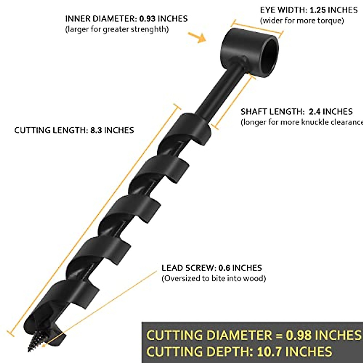Yoursme 1” x 12” Scotch Eye Wood Auger Drill Bit - Hand Auger for Bushcraft Backpack and Camping - Addition Tool to Survival and Camping Gear Packs