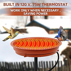 Heated Bird Bath for Outdoors for Winter, 75W Bird Bath Water Heater Bird Bath Deicer,Deep Bowl Thermostatic Control Weather Resistance Stylish Design with Planter Pedestal for All Seasons(Brown)