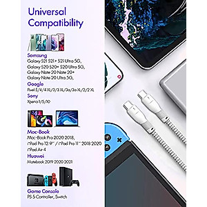 10FT 2Pack USB-C to USB C Cord,Long Charger Cable for Samsung Galaxy S22/S22 Plus/S22 Ultra/S21/S21 FE/S23/S23+/S23 Ultra/A52 5G/A53 5G/S20,Tab S7/S8,Pixel 6 7 Pro/4A 5G/5 5A,60W Fast Charging Charge