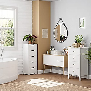 TTVIEW 4 Drawer Dresser, Antique Wide Chest of Drawers with Solid Frame, Closet Dresser Tall Storage Chest Cabinet Nightstand for Living Room, Bathroom, Entryway, White