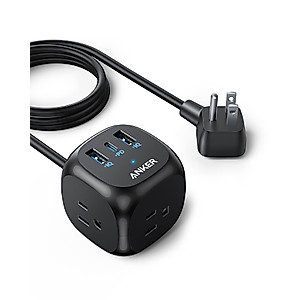 Anker 20W USB C Power Strip, 321 Power Strip with 3 Outlets and USB C Charging for iPhone 15/15 Plus/15 Pro/15 Pro Max, 5 ft Extension Cord, Power Delivery Charging for Dorm Rooms,Home Office(Black)