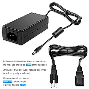 SHNITPWR 12V 3A 36W AC DC Power Supply Adapter 100V~240V AC to DC 12 Volt 3 Amp Converter Transformer LED Driver with 5.5x2.5mm Plug for 5050 3528 LED Strip 3D Printer CCTV Security System LCD Monitor