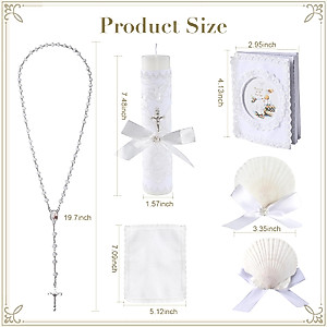 Baptism Candle Set for Boys Girls,5 PCS Baptism Kit Catholic Candle,Baptism Towel,Baptism Shell,Rosary,Bible for Baby Dedication Christening Gift,Velas para Primera Comunión De Niño Bautizo De Niña
