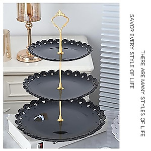 Set of 4pcs Black Halloween Cupcake Stand Plastic Dessert Tray Severing Plate Fruit Holder for Birthday Party Baby Shower Wedding Tea Party