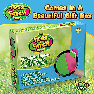 YoYa Toys Toss and Catch Ball Game Upgraded Set - Outdoor Kids Sports Activities - Outside Fun Summer Toy for Beach, Backyard, Park, Yard Lawn, Camping for Ages 4-12, 2 Catch Paddles, 2 Sticky Balls