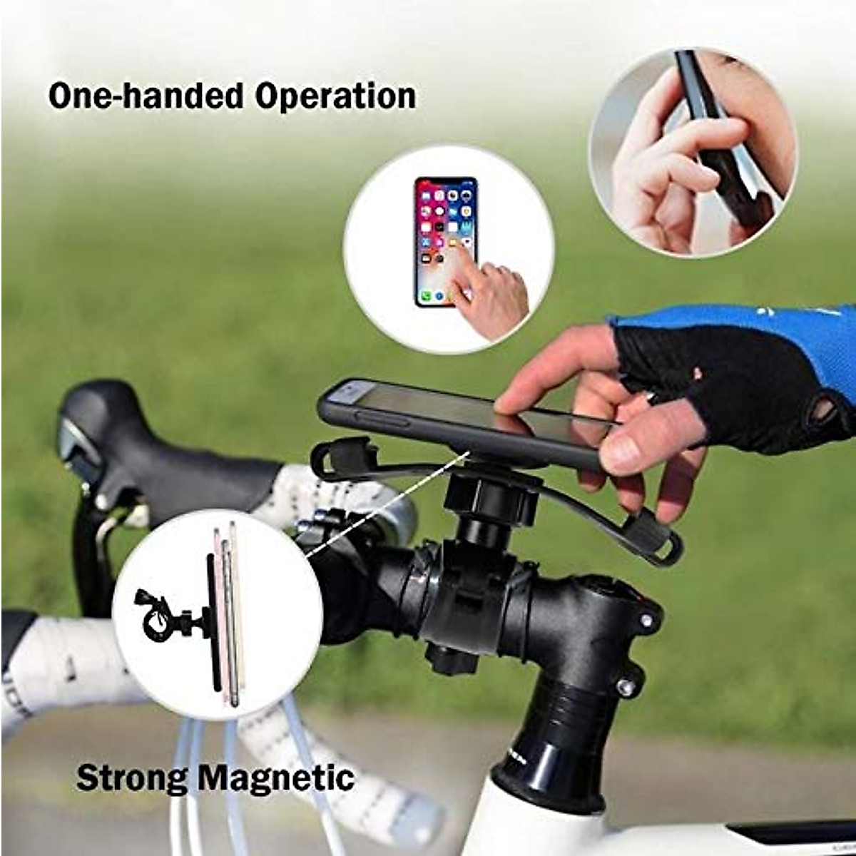 Universal Magnetic Bike, Motorcycle, Mic Stand, Pole, Stroller, Shopping Cart Mount for Cell Phones. Compatible with iPhone, Samsung Galaxy, HTC, Google, etc.