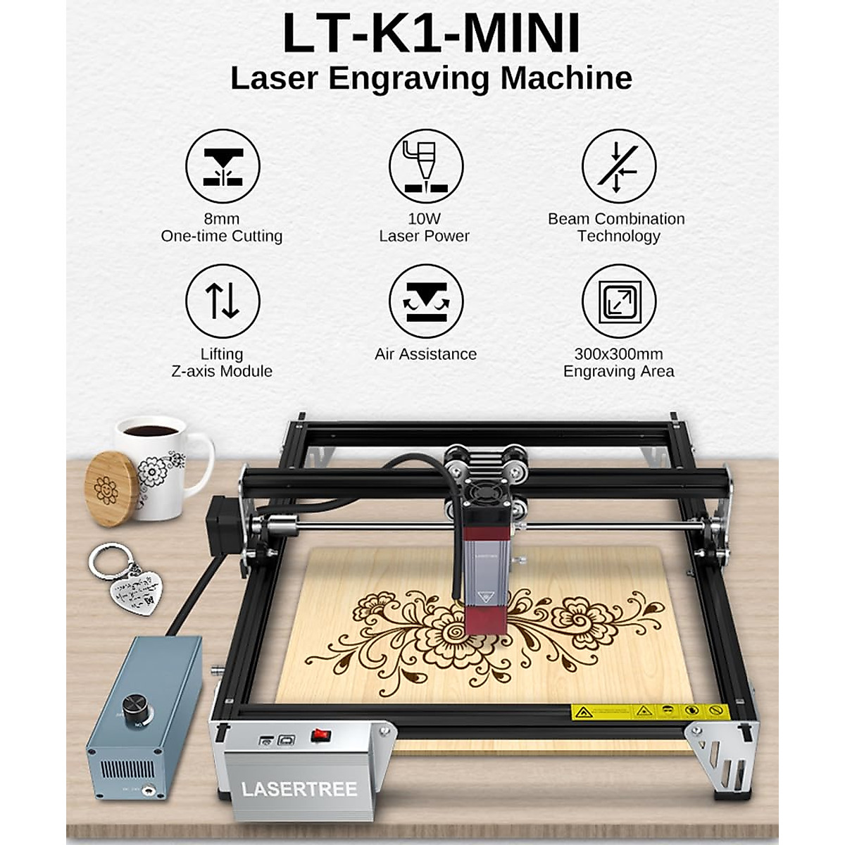 LASER TREE 80W Laser Engraver, 10000mW(10W) Laser Output Laser Engraving Cutter with Air Assist Pump & Magnetic Pad Kit, Built-in FAC, Eye Protection Laser Engraver for Wood Acrylic, Leather, Class 4