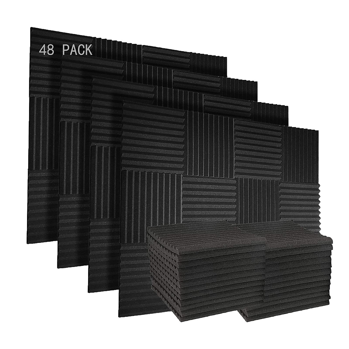 48 Pack Black Acoustic Foam Panels, 1" X 12" X 12" Acoustic Panels Soundproof Studio Foam for Walls Sound Absorbing Panels Sound Insulation Panels, Acoustic Foam Panels (48 PCS)