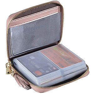 Easyoulife Womens Credit Card Holder Wallet Zip Leather Card Case RFID Blocking (Rose Gold)