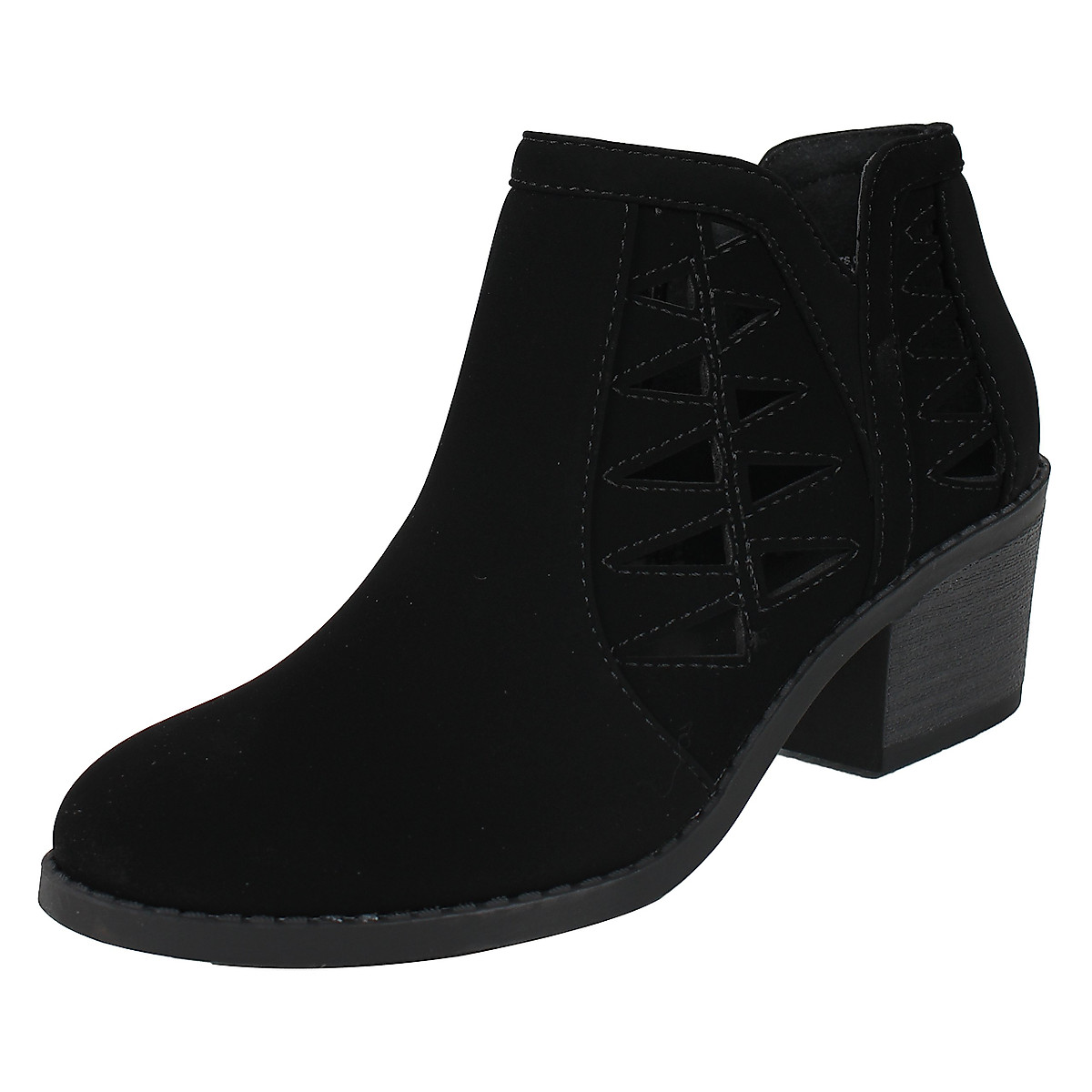 Soda Girl's Triangle Cutout Side Chunky Stacked Heel Ankle Boot,Black,11