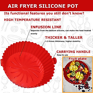 7.8"Air Fryer Silicone Pot Replaces Flammable Parchment Liner, Reusable Air Frying Pan Oven Accessories Circular Tray, Round Tray Suitable for Dishwasher Fridge Oven Outdoor Fruit Basket(Red)