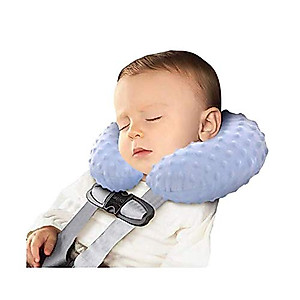 Neck Pillows Baby Kids Travel Pillow Inflatable Head Support Pillow Cute Cozy U Shape Neck Pillow for Car Seat Airplanes Train Soft Washable Chin Neck Support Pillow for Toddler Boys Girls (Blue)