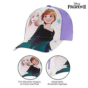 Disney Girls Baseball Cap, Frozen Elsa & Anna Adjustable Toddler 2-4 Or Girl Hats for Kids Ages 4-7 Purple