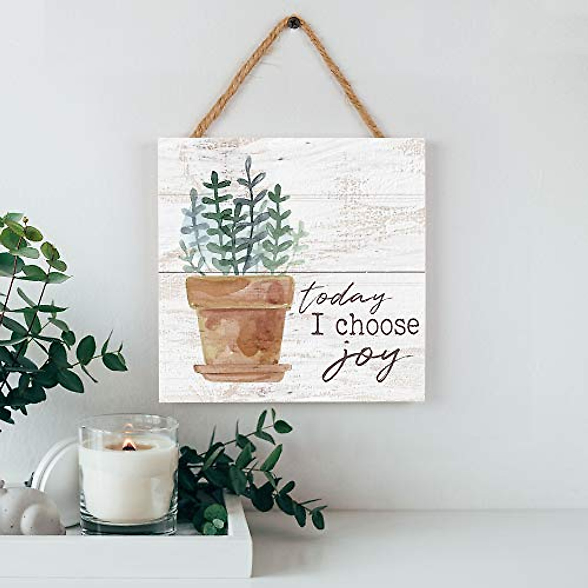 P. Graham Dunn Whitewash 7 x 7 Inch Wood Pallet Wall Hanging Sign, Today I Choose Joy Plant