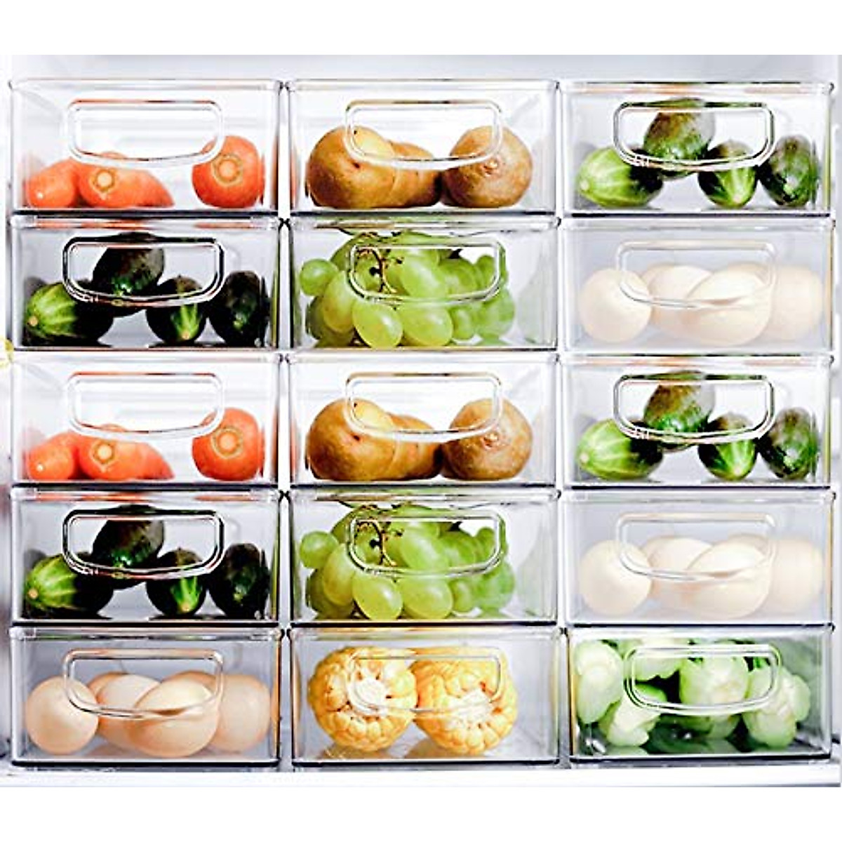 Kingrol 6 Pack Plastic Storage Bins for Pantry, Refrigerator, Countertop, Cabinet Organization, Stackable Food Storage Organizer with Handles, BPA Free, 10 x 6 x 3 Inch