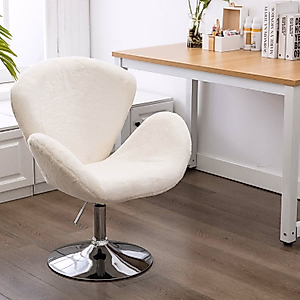 Wahson Vanity Chairs with Backs for Bedroom Cute Home Office Chair Faux Fur Chairs for Teens Girls Dorm Chairs Comfy Adjustable Stool,White (Faux Rabbit Fur)