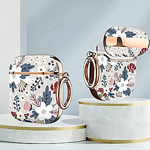 Happypapa Stylish Pattern Case for Apple AirPods 2 & 1, Flowers Berries Airpods Case for Women Girls Kids Men Full Protective Case Cover with Keychain