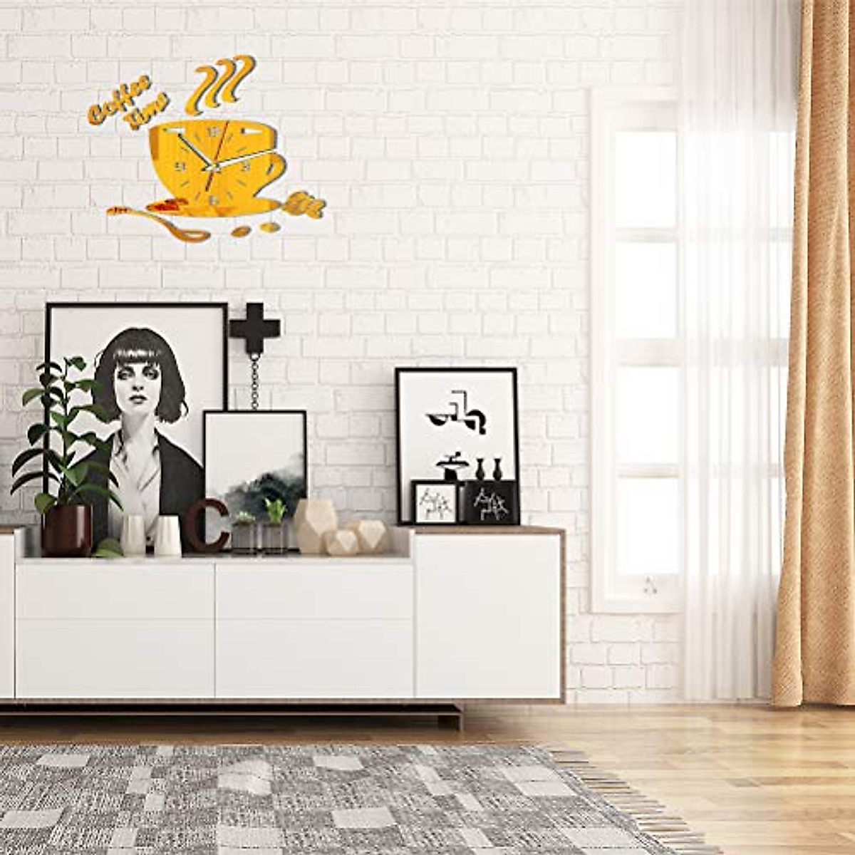 Enfudid Acrylic Wall Clocks Coffee Time Cup Clock Battery Operated Large Clock for Office