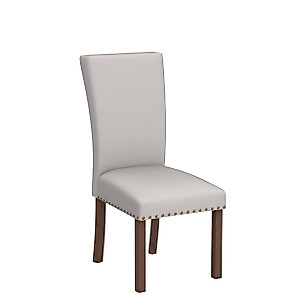 COLAMY Upholstered Fabric Dining Chairs Set of 6, High Back Padded w/Nailed Trim & Solid Wood Legs, Classic Parsons Side Chair for Home/Kitchen/Living Room-Beige