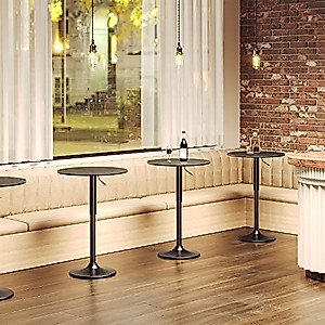 HOOBRO Bar Table, Height-Adjustable Round Pub Table 27-35.4 Inches, Cocktail Table with Base, Modern Style, Suitable for Living Room, Dining Room, Bistro, Black BK58BT01G1