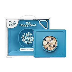ezpz Happy Bowl - 24 Months + (Blue) - 100% Silicone Suction Bowl with Built-in Placemat – Dishwasher Safe